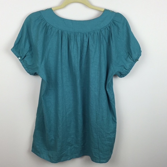 Spense | Tops | Spense Linen Blend Short Sleeve Floral Blouse | Poshmark